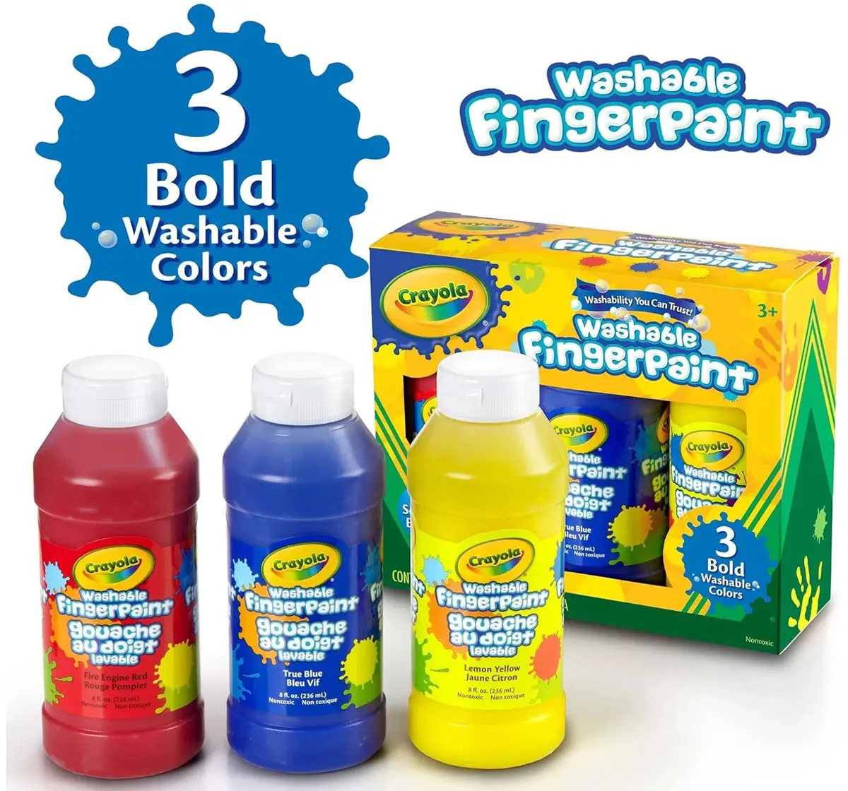 Buy Crayola Washable Bold Finger-paint, Primary Colors, 3 Pieces, 3Y ...