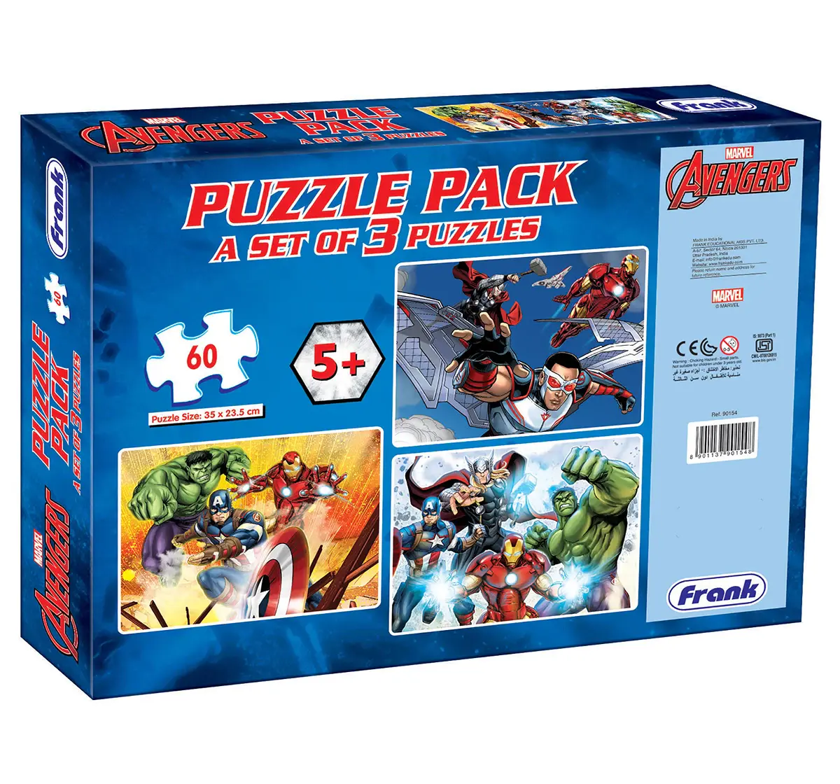 Buy Frank Marvel's Avengers Puzzle Pack, A Set of 3 Puzzles, 60 Pieces ...