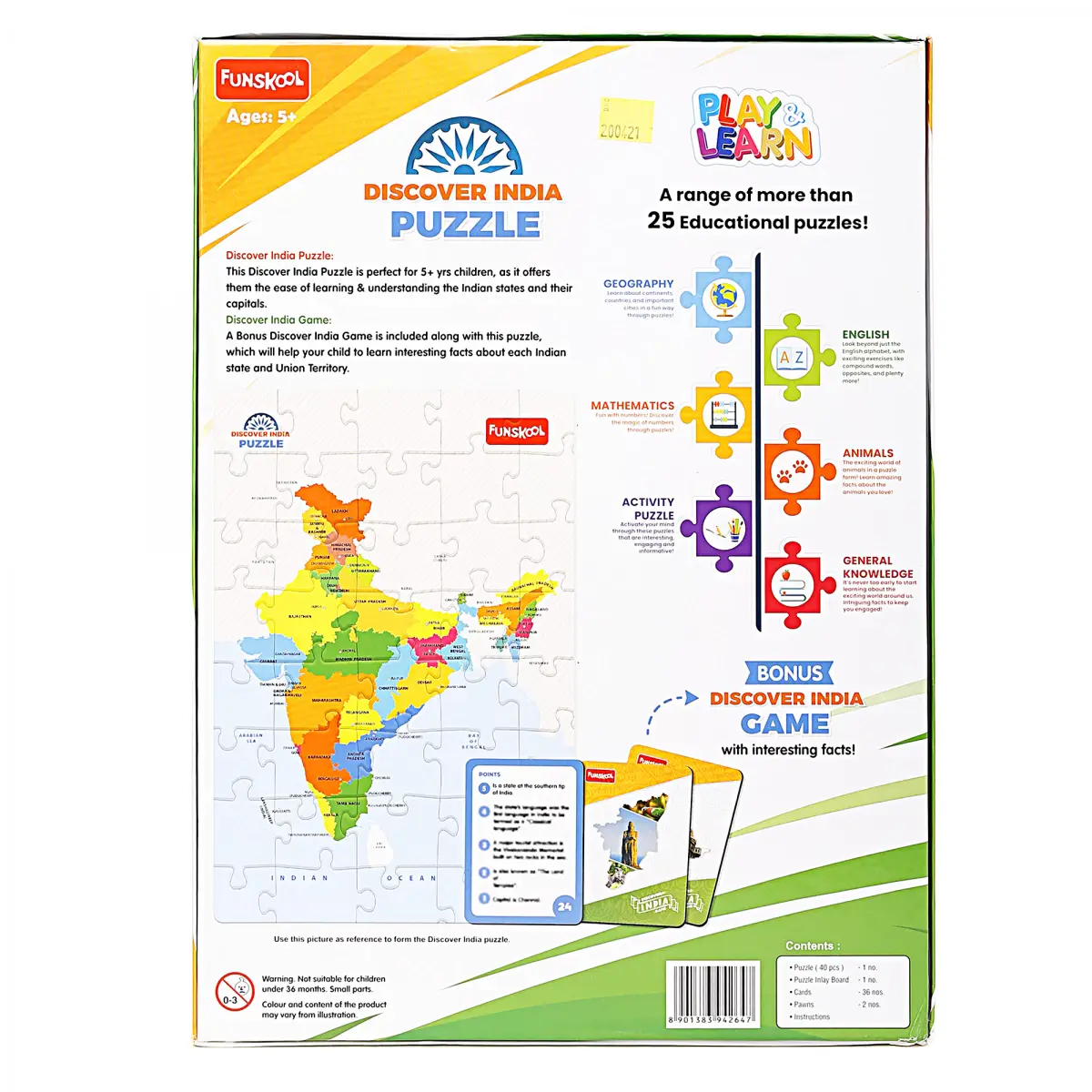 Funskool Discover India Puzzle for Kids, 5Y+, 40PCs, Multicolour