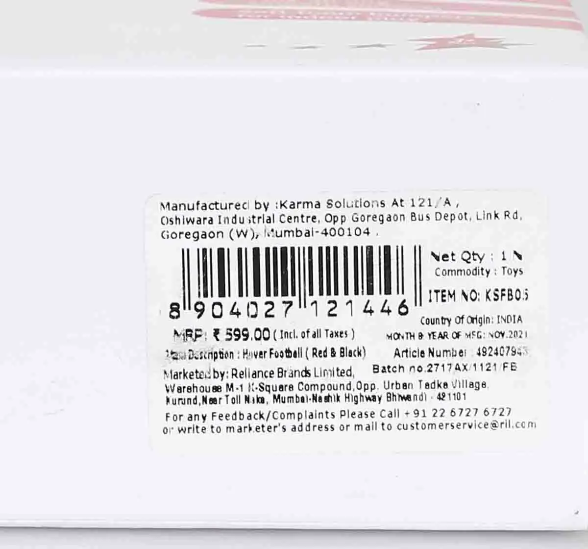 Hamleys Transparent Hover Ball for kids 3Y+, Red & Black