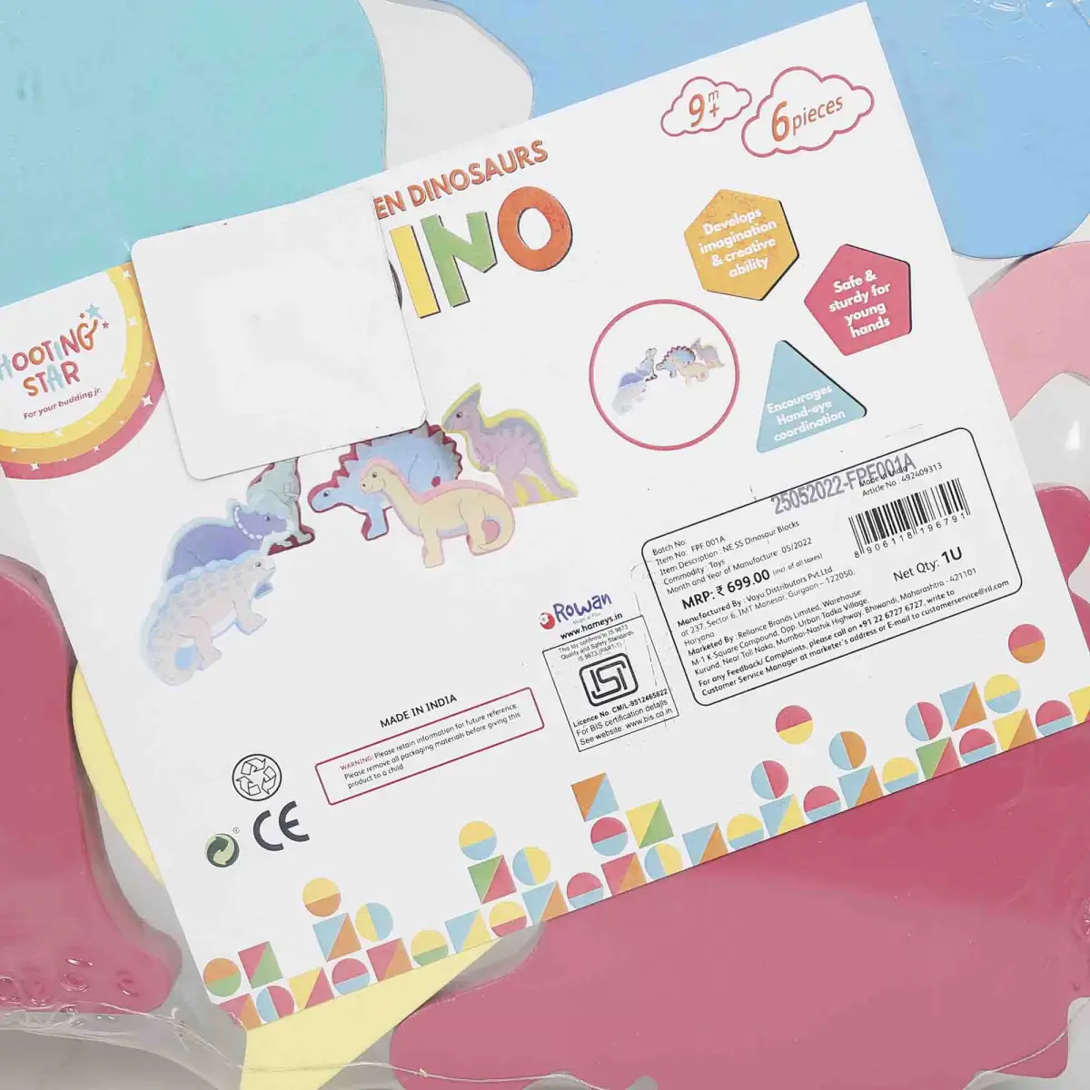 Shooting Star Dinosaur Blocks 6 Pieces 9M Multicolour