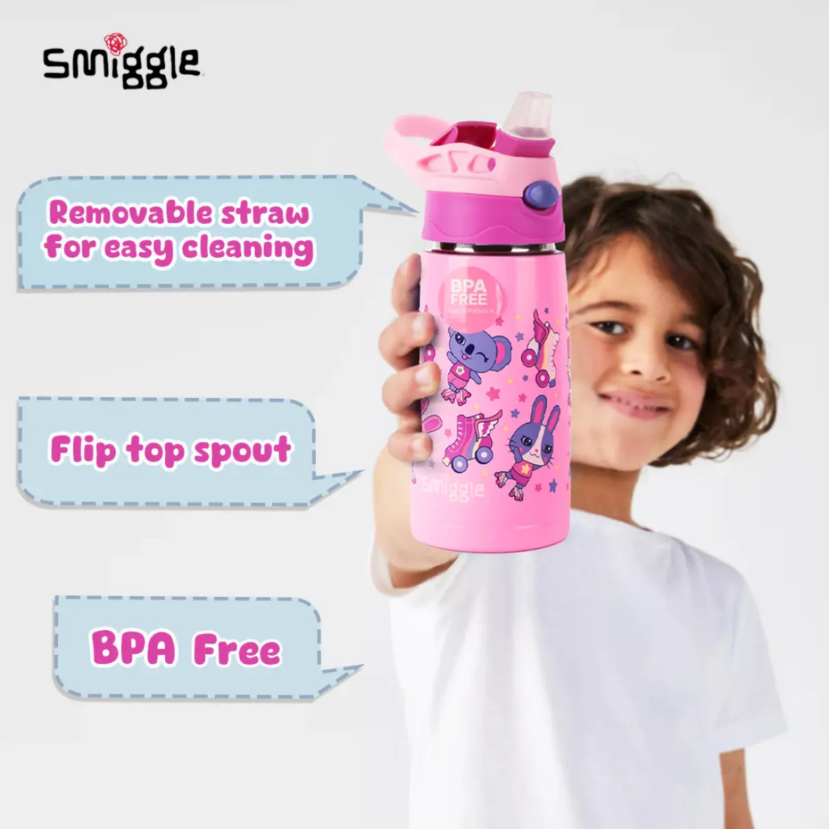 Buy Smiggle Movin’ Stainless Steel Flip Drink Water Bottle, 400 ML ...