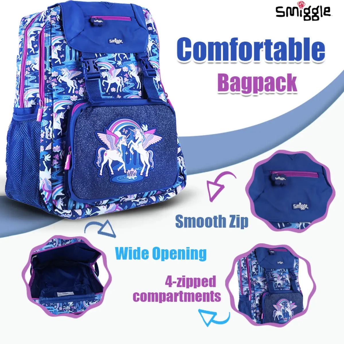 Buy Smiggle Away Foldover Backpack for Kids, Stylish Bag with 4 Zipped ...