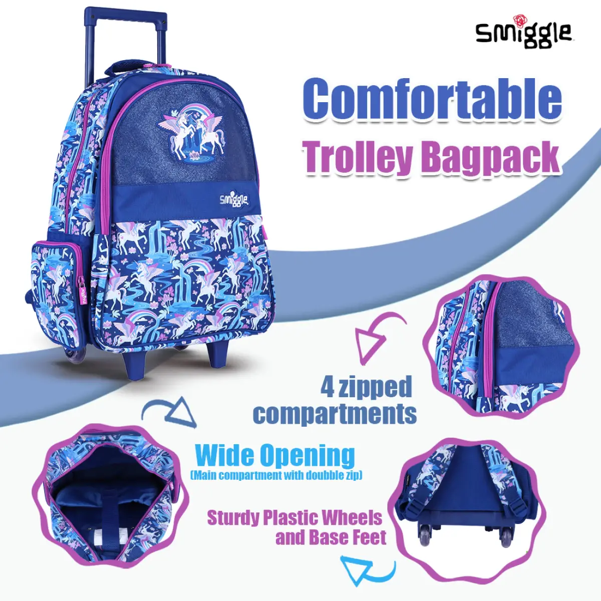 Buy Smiggle Kids Backpack Trolley with Motion Activated Light Up Wheels ...