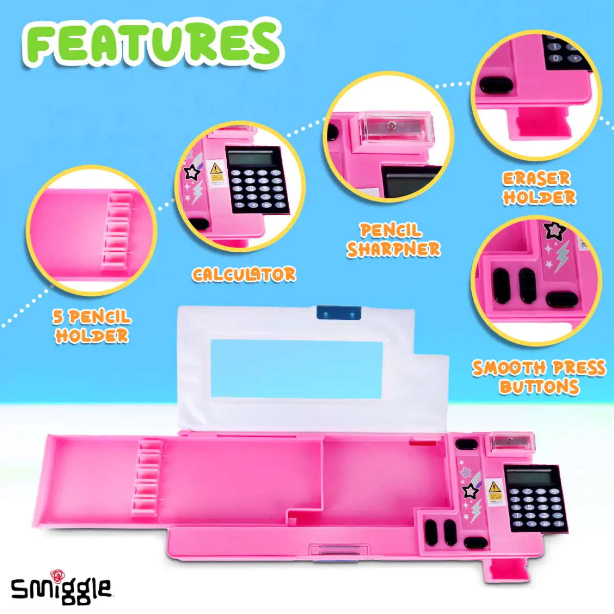 Buy Smiggle Away Magnetic Pencil Box for Kids with Calculator, Template ...
