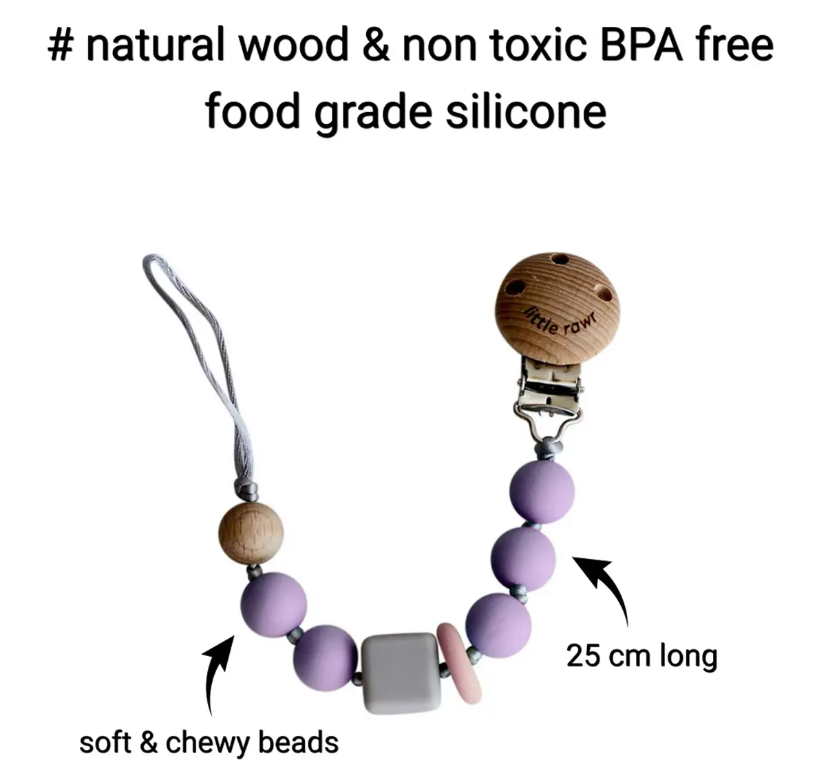 Little Rawr Silicone Pacifier Beads String Purple 2M