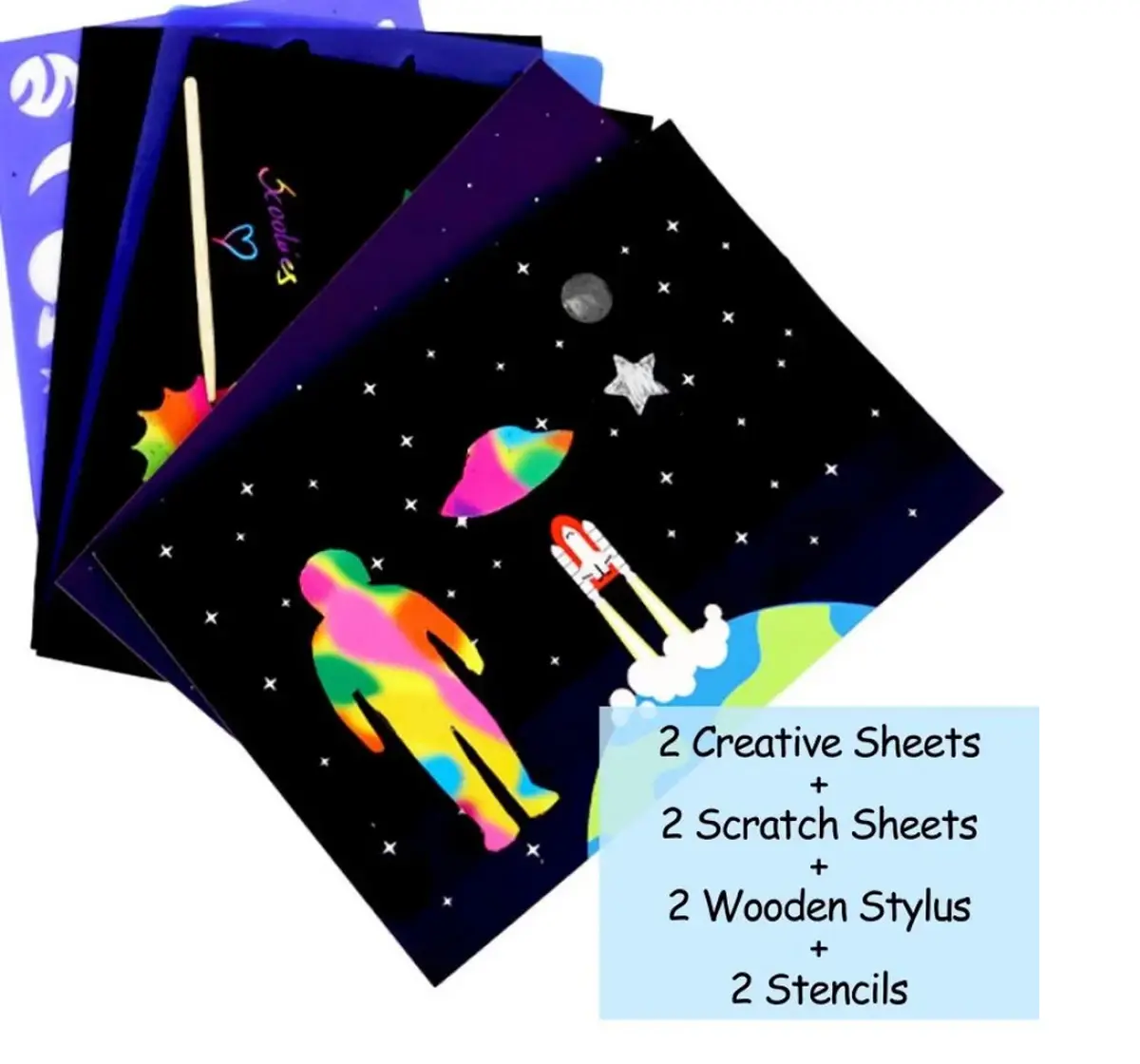Buy Scoobies Fairy Space Theme Stencil Drawing Kit Scratch Sheets ...