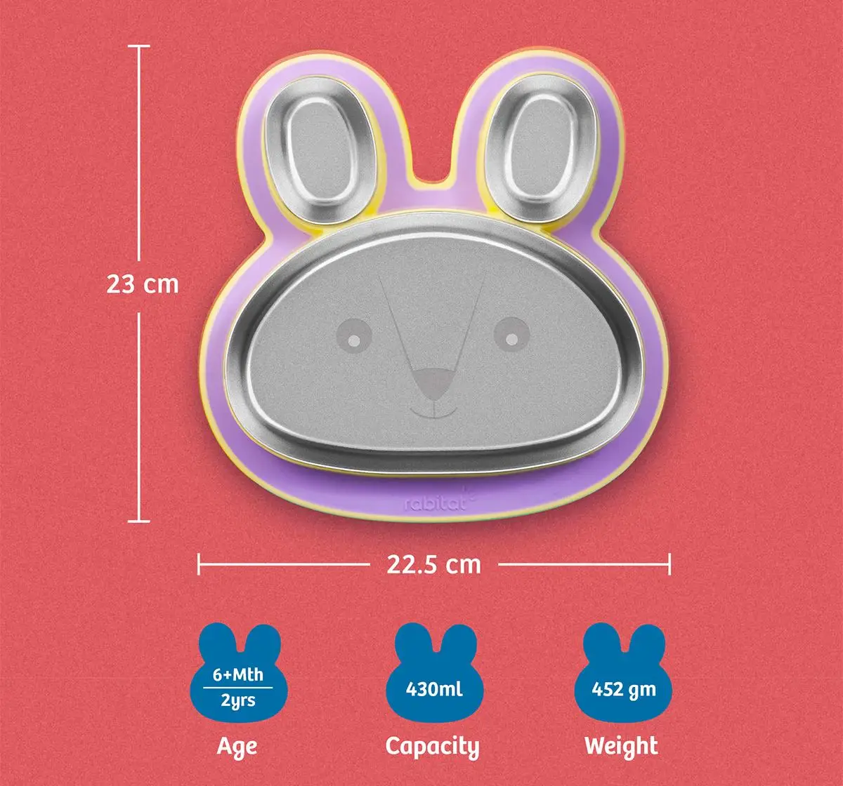 Buy Rabitat Hoppy Playte Anti Skid Stainless Steel Divided Plate, 6M ...