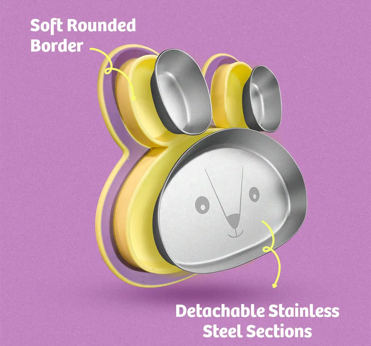 Buy Rabitat Hoppy Playte Anti Skid Stainless Steel Divided Plate, 6M ...