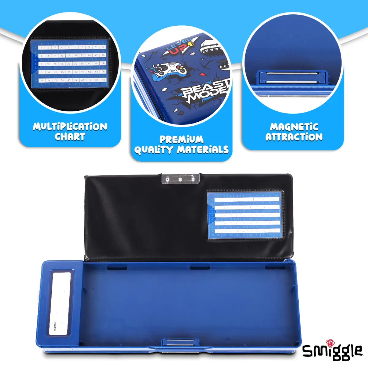 Buy Smiggle Fly Hi Magnetic Pencil Box for Kids with Calculator- Blue ...