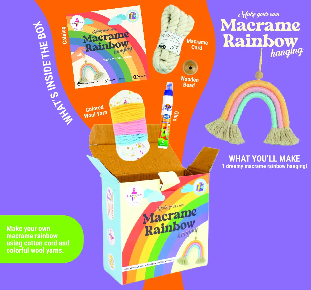 Buy Kalakaram Make Your Own Macrame Rainbow DIY Kits 5Y+, Multicolour ...