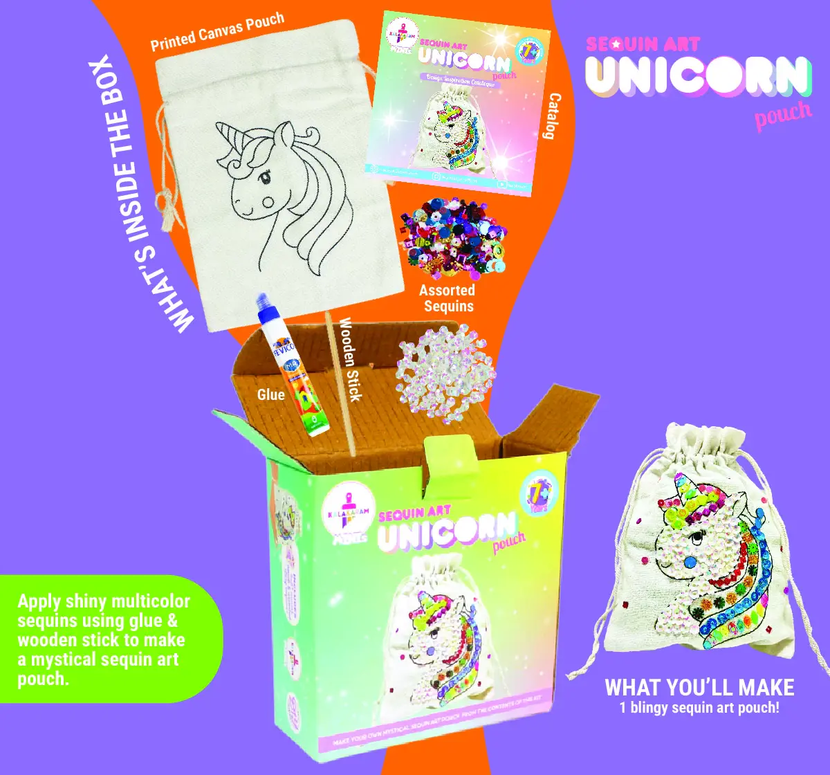 Buy Kalakaram Sequin Art Unicorn Pouch DIY Kits 5Y+, Multicolor Online ...