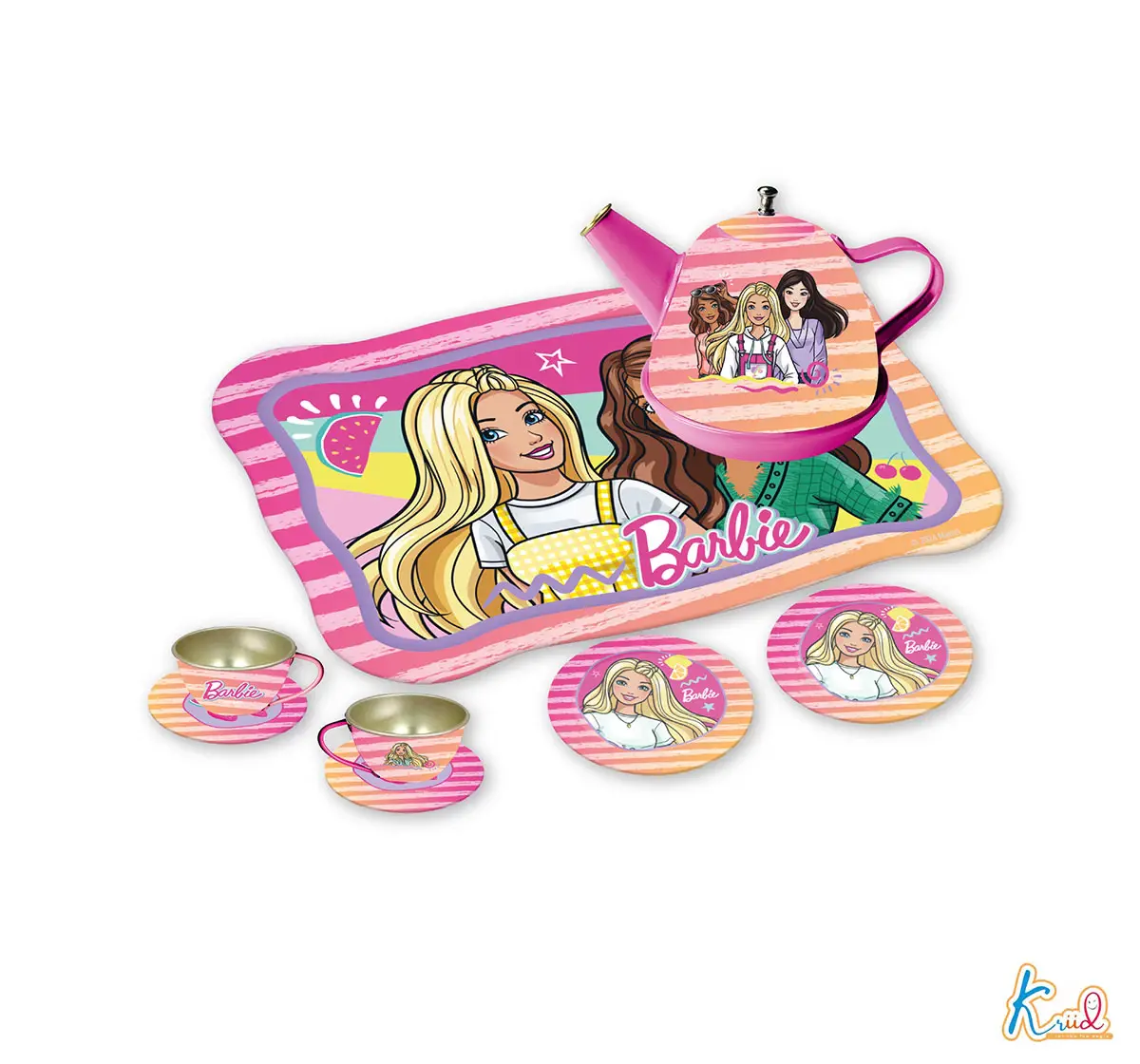 Buy Kriiddaank Barbie Children's Portable Tea Set for 3Y+, Multicolour ...