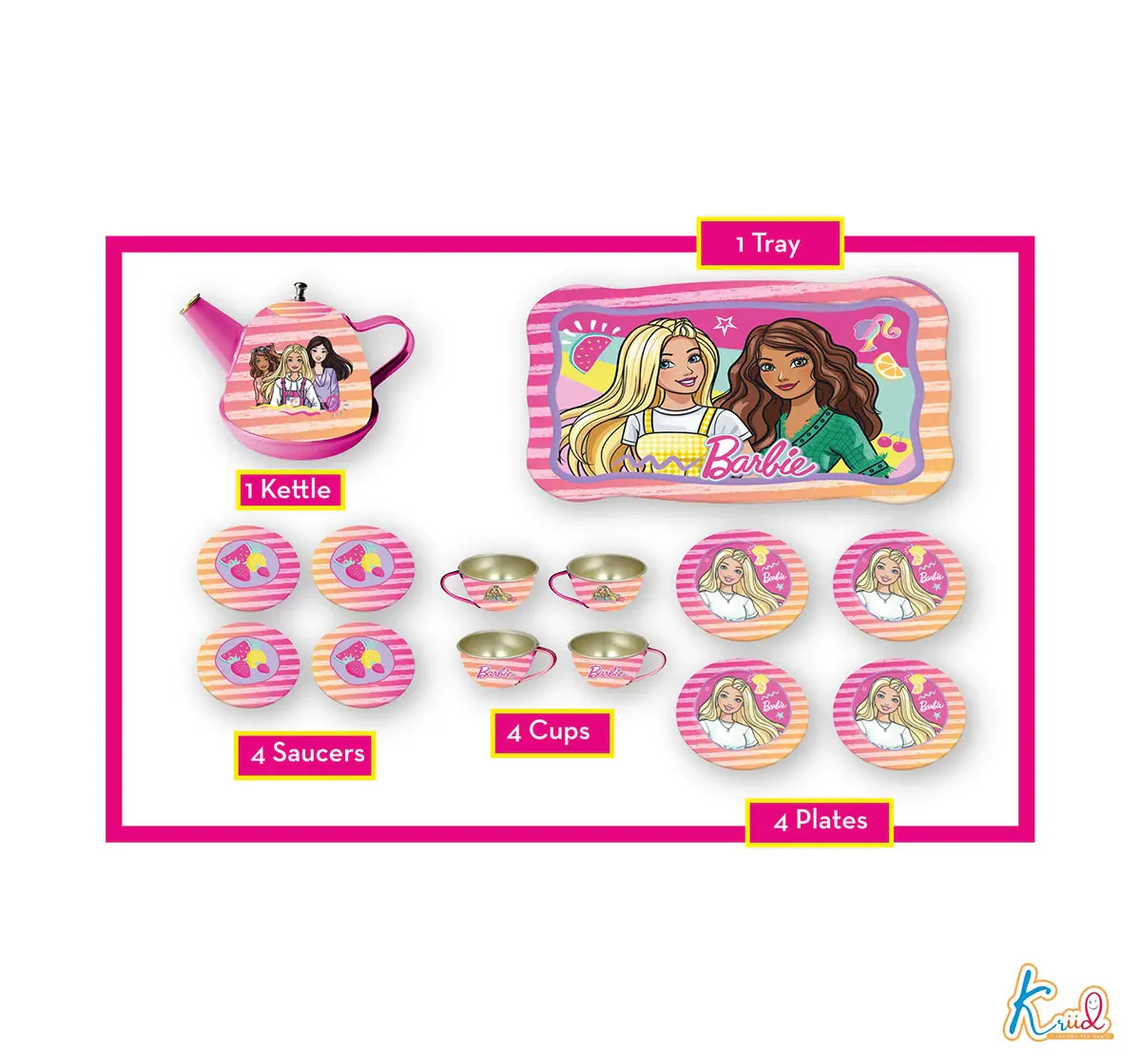 Buy Kriiddaank Barbie Children's Portable Tea Set for 3Y+, Multicolour ...