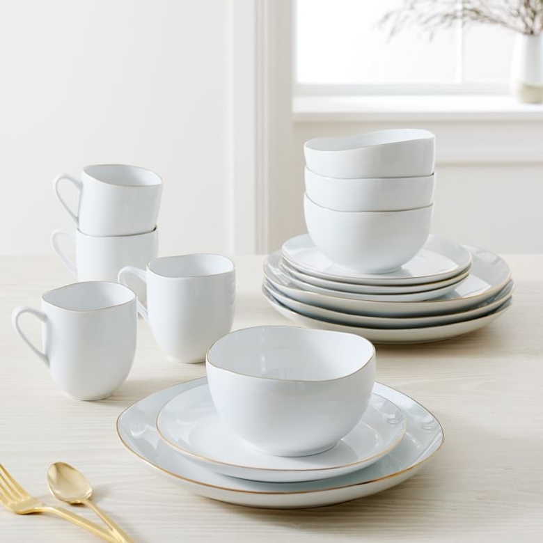 Organic Shaped Dinnerware Set - Metallic Rimmed