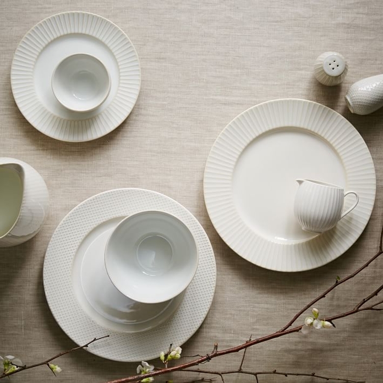 Textured White Lines Stoneware Dinnerware , Set of 4