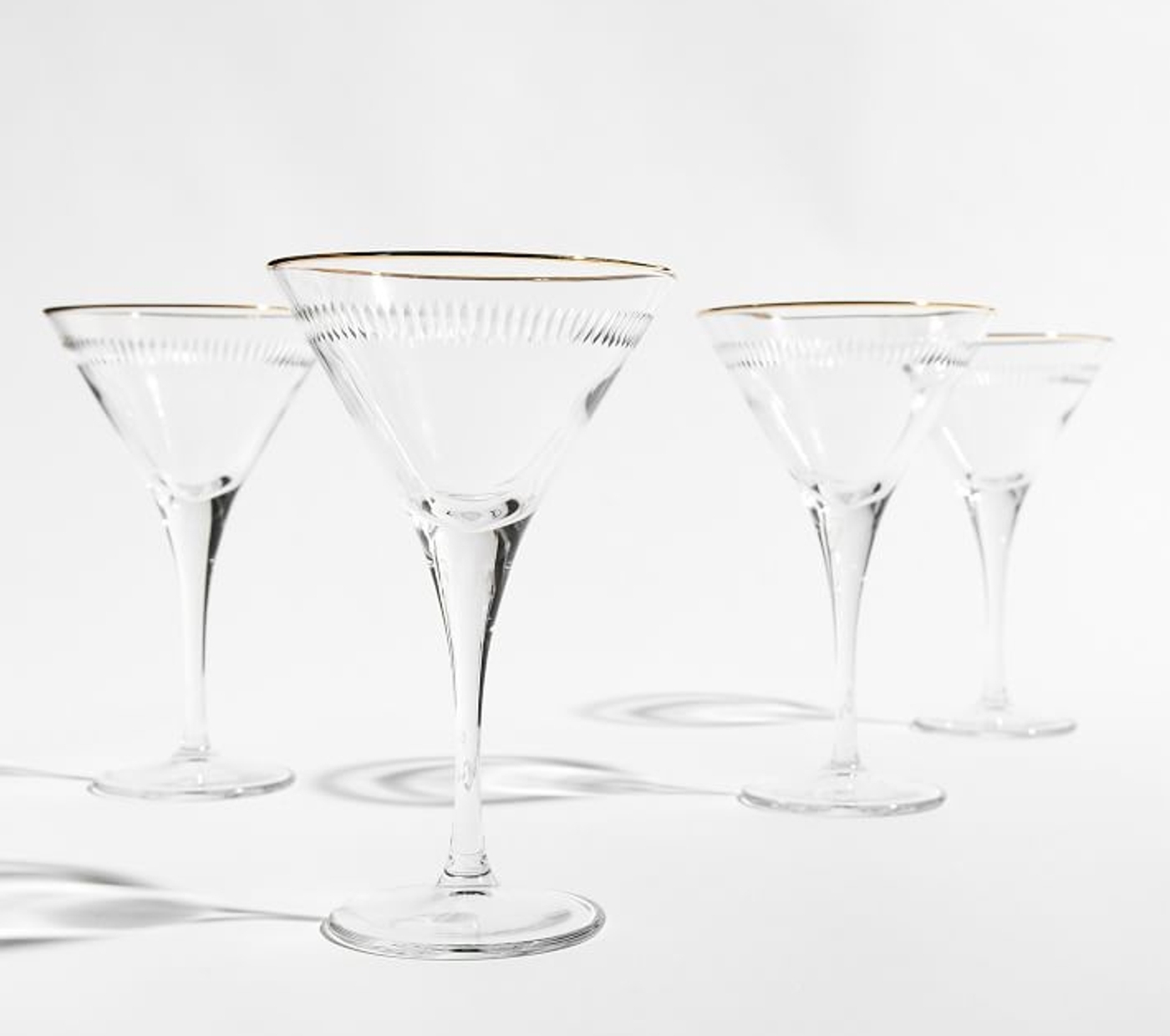Etched Gold Rim Martini Glasses, Set of 4