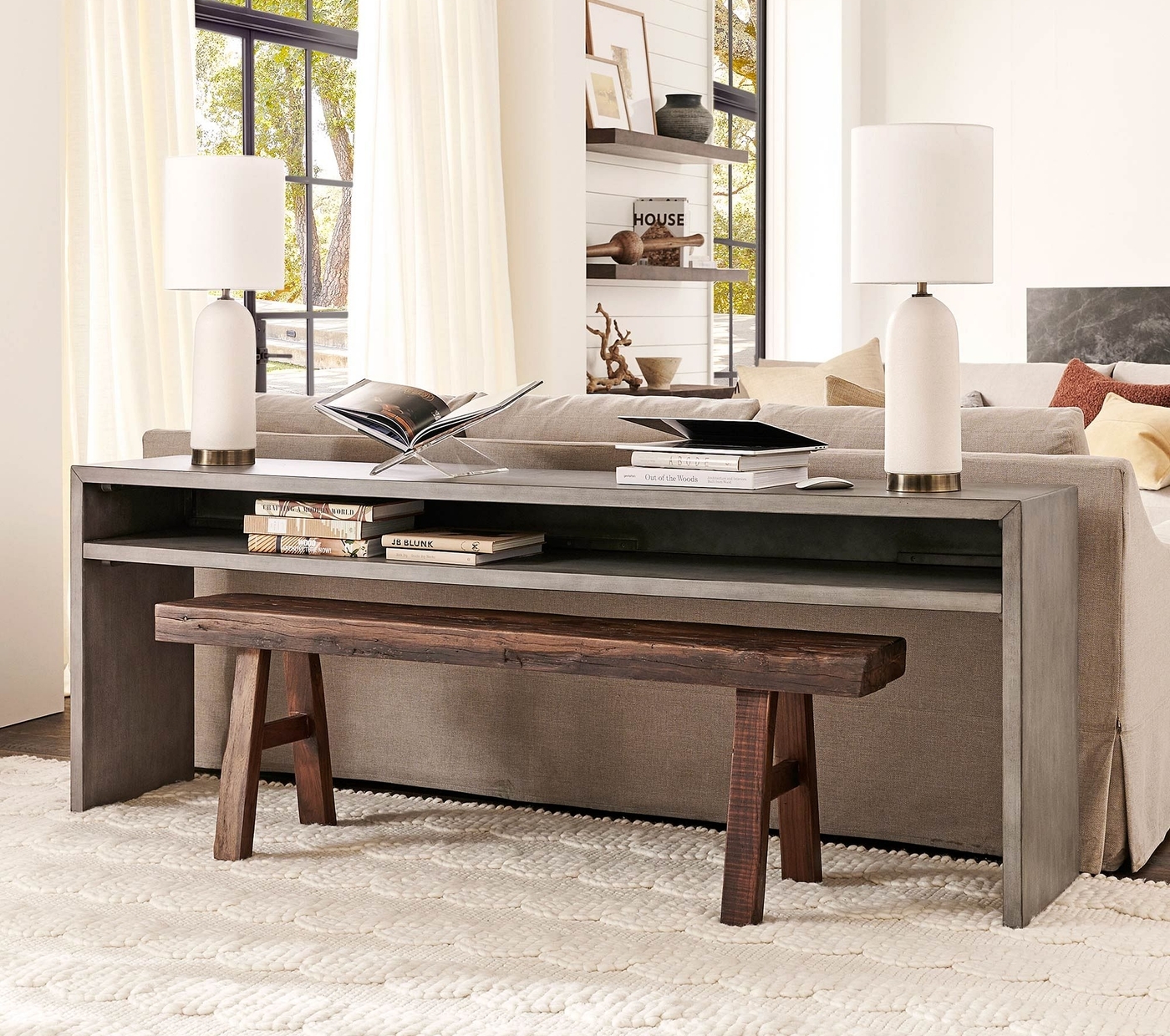 Byron 84Inches Waterfall Console Table- Mason Gray