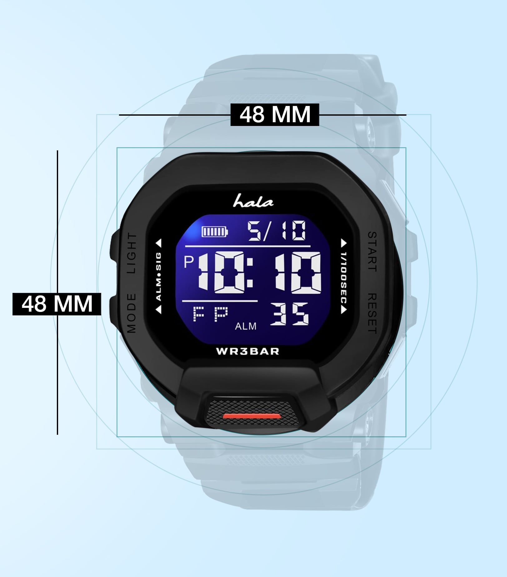 Buy hala HL-1035-Black Shockproof Silicone Strap Hybrid Square Dial ...