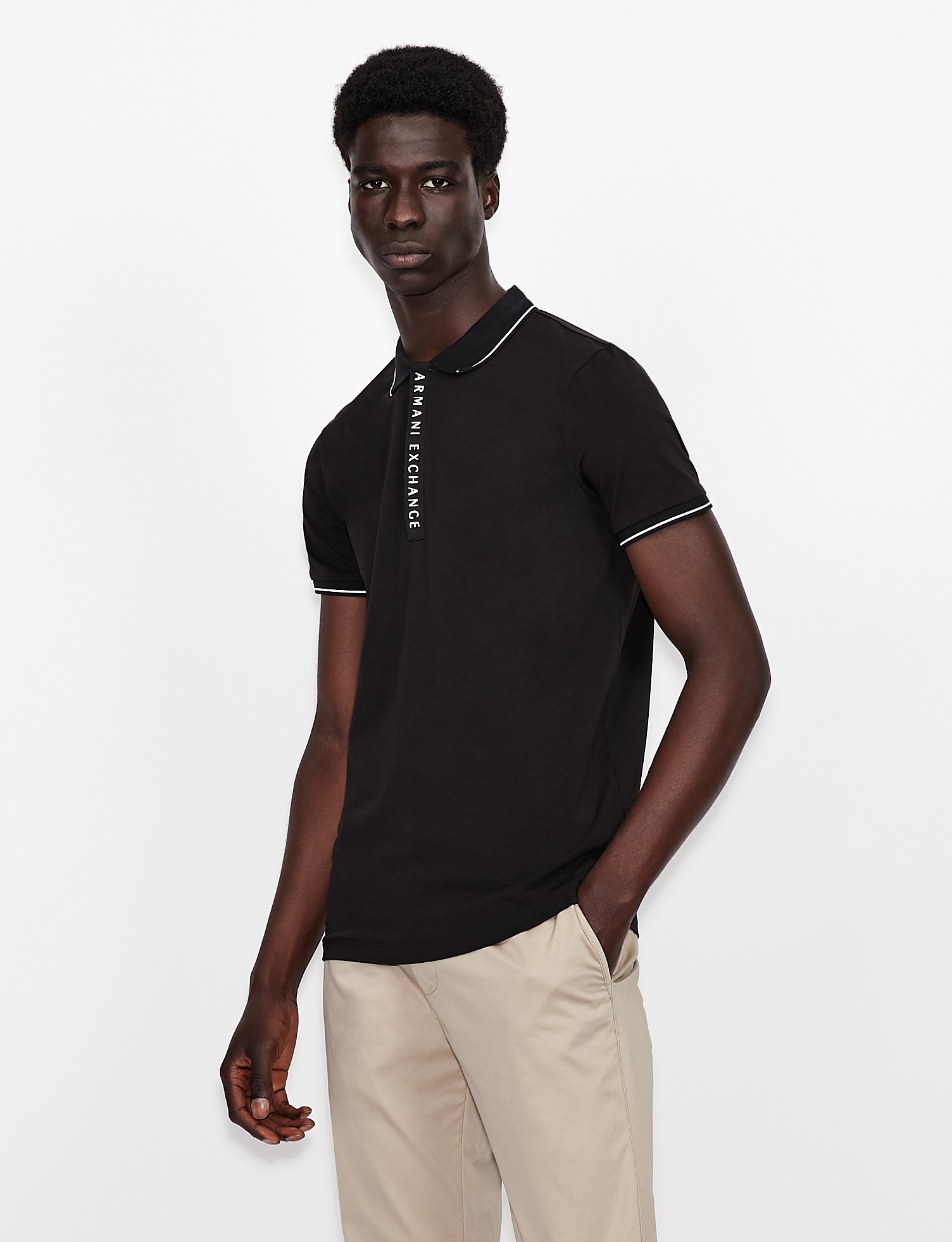 Slim Fit Zip-Up Polo T-Shirt With Contrast Tipping