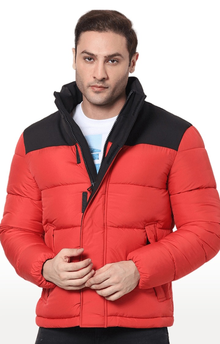 Men's Red Polyester Colourblock Bomber Jackets