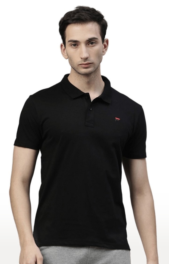 Men's Black Cotton Polos