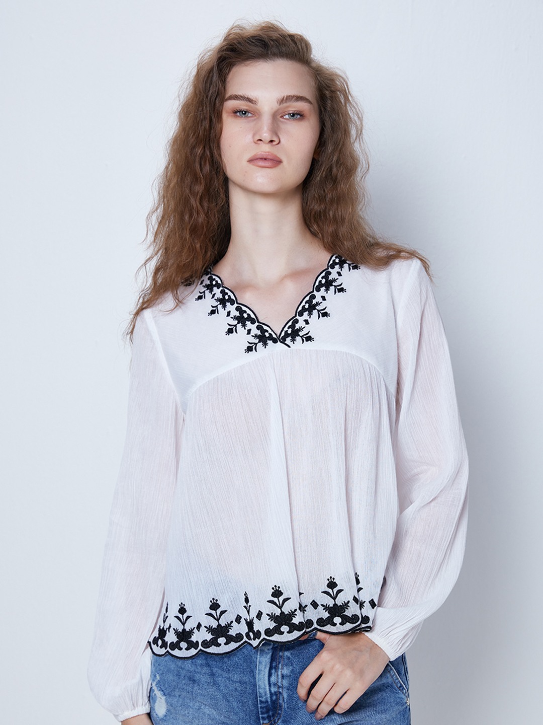 White Embroidered Detail Top