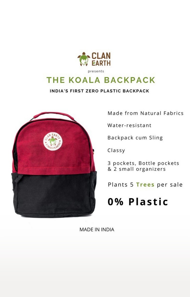 Unisex Cherry Red & Charcoal Black Sustainable Koala Backpack