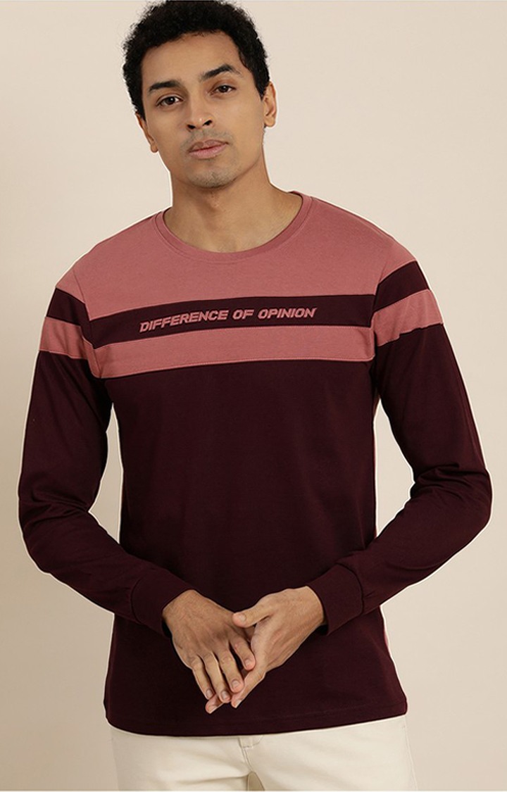 Men's Pink Cotton Colourblock Sweatshirt
