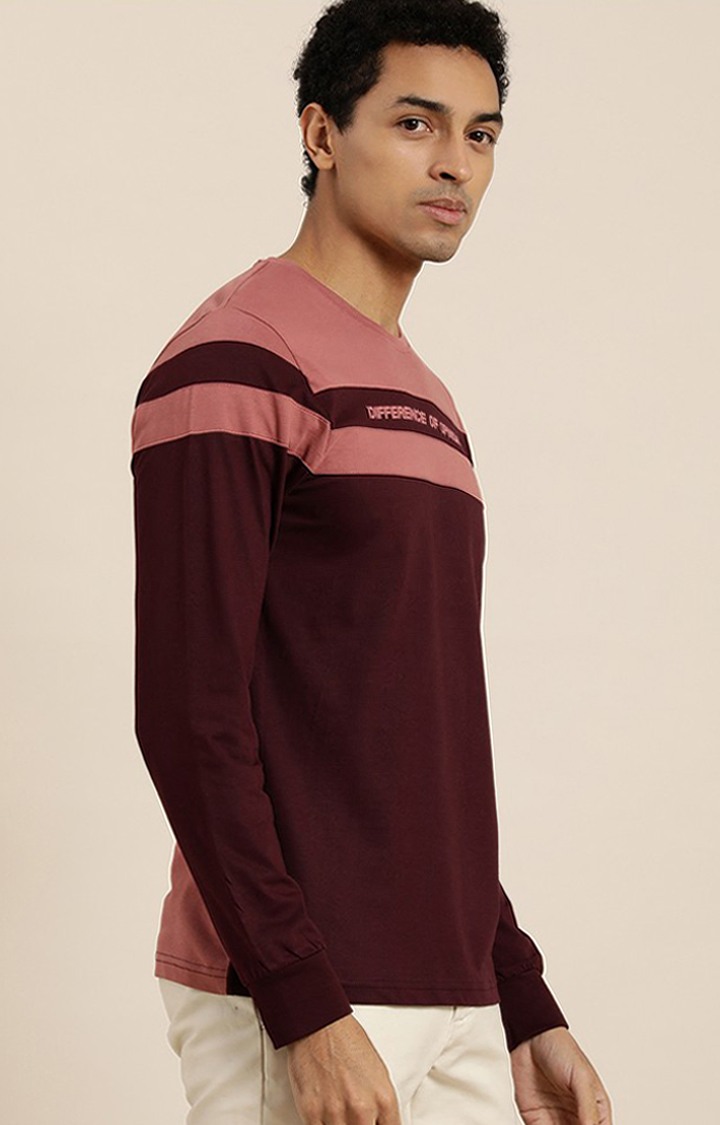 Men's Pink Cotton Colourblock Sweatshirt