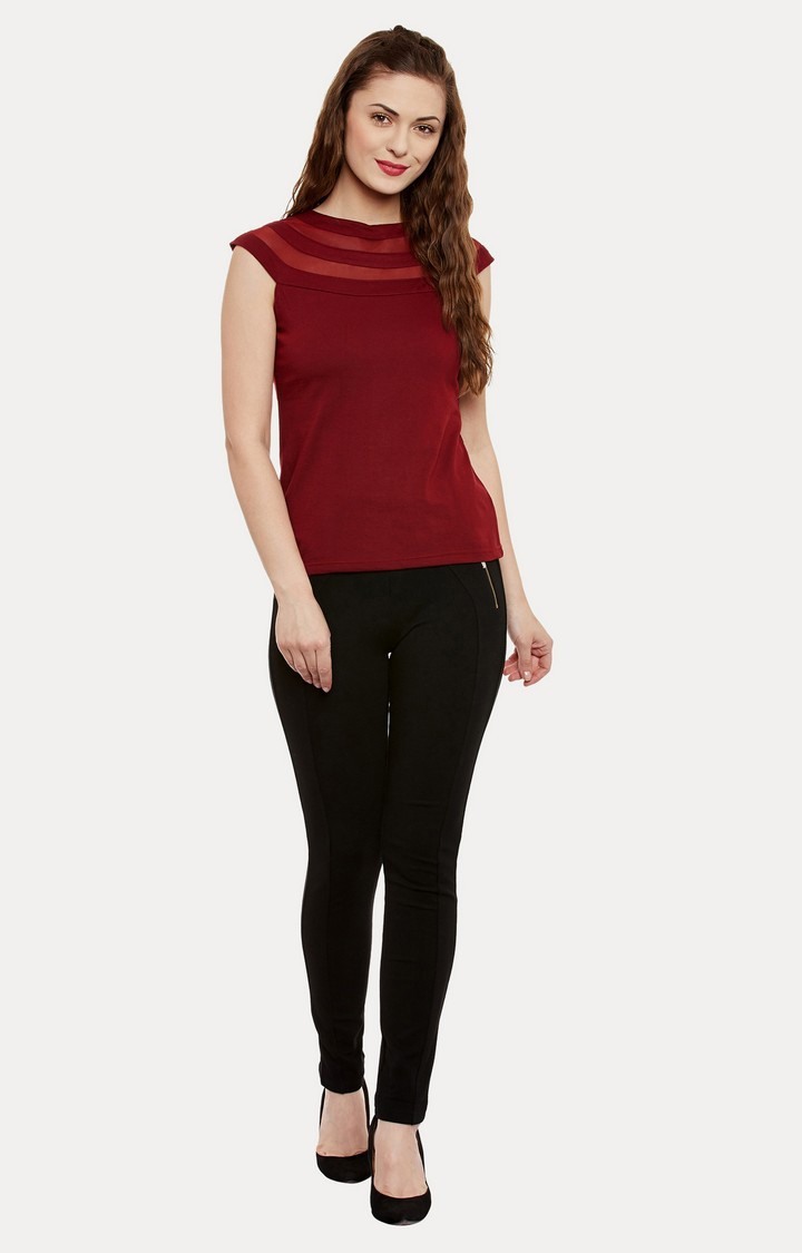 Women's Red Viscose Solid Tops