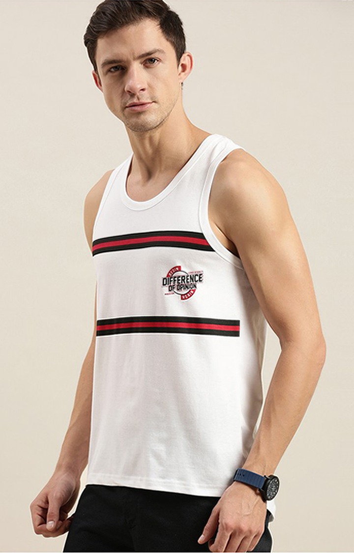Men's White Cotton Striped Vests