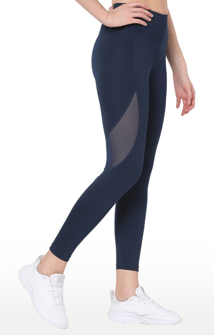 Women's Blue Polyester Activewear Legging