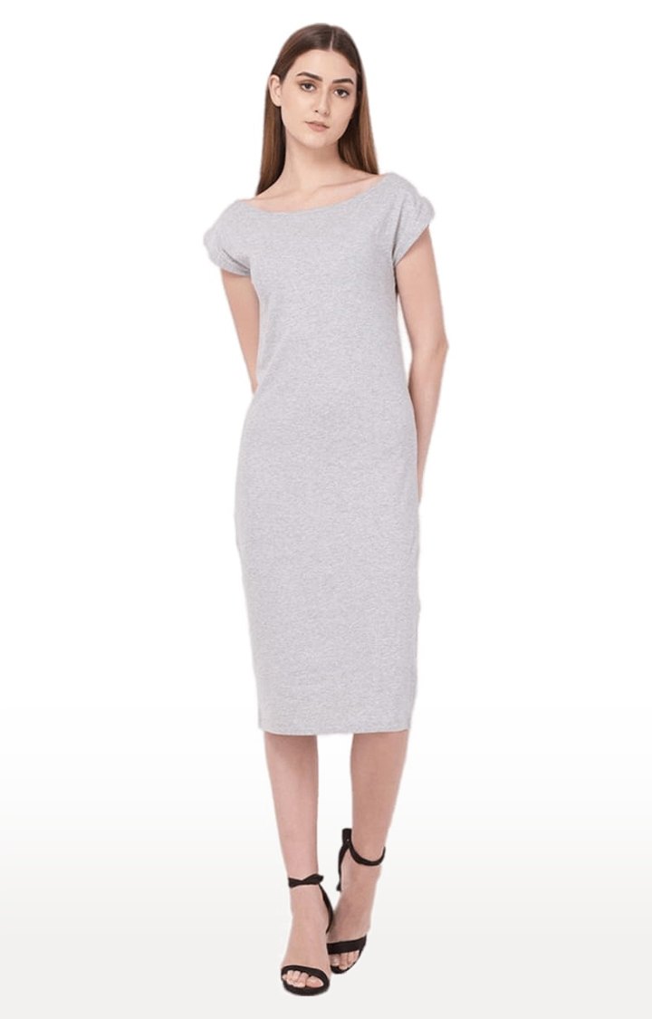 Women's Grey Cotton Solid Sheath Dress
