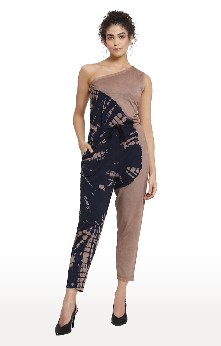 Women's Black & Brown Cotton Tie Dye Jumpsuit
