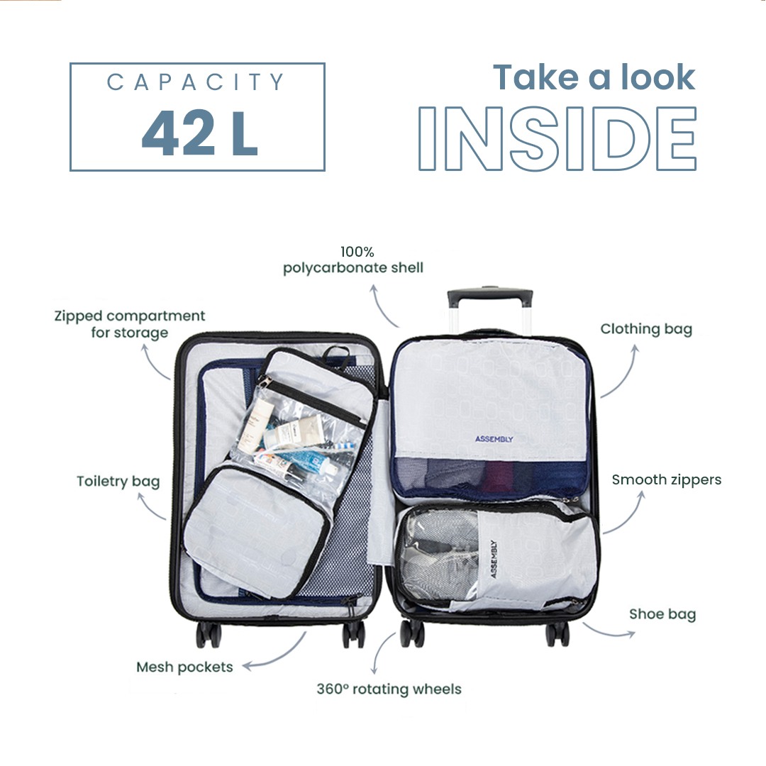 Assembly Hard Sided Polycarbonate Cabin Trolley Bag (54 cm) with Hard ...