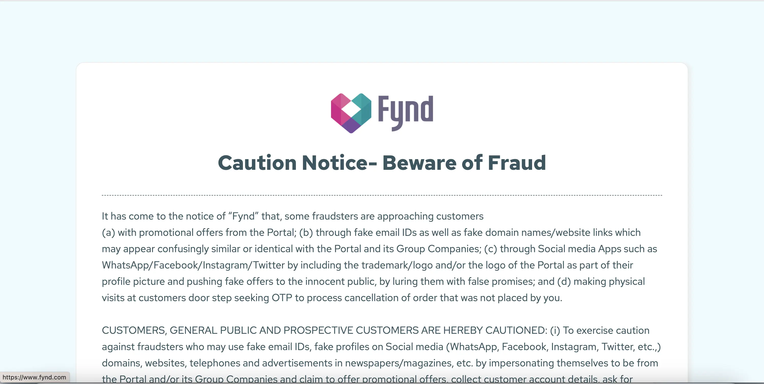 Caution Notice- Beware of Fraud
