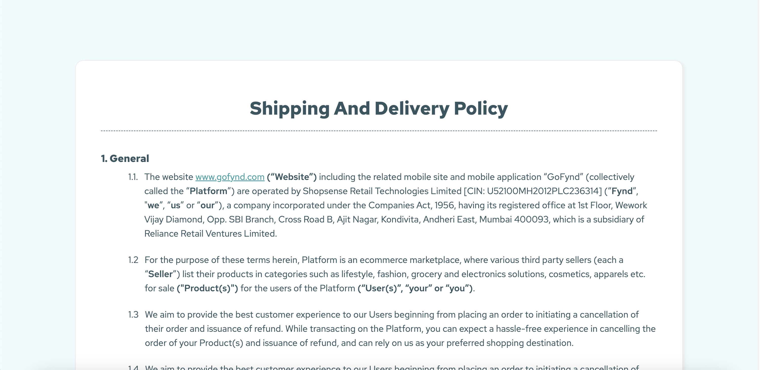 Shipping And Delivery Policy