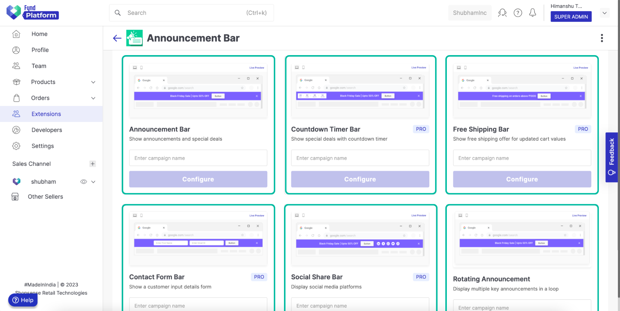Using Announcement Bar Extension | Fynd Platform Help Center