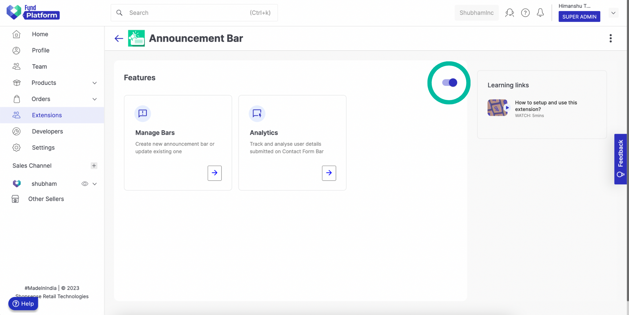 Using Announcement Bar Extension | Fynd Platform Help Center