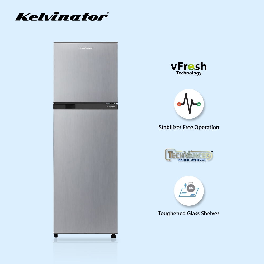 Kelvinator 270 litres Double Door Refrigerator, Bright Grey KRF-A290BGV