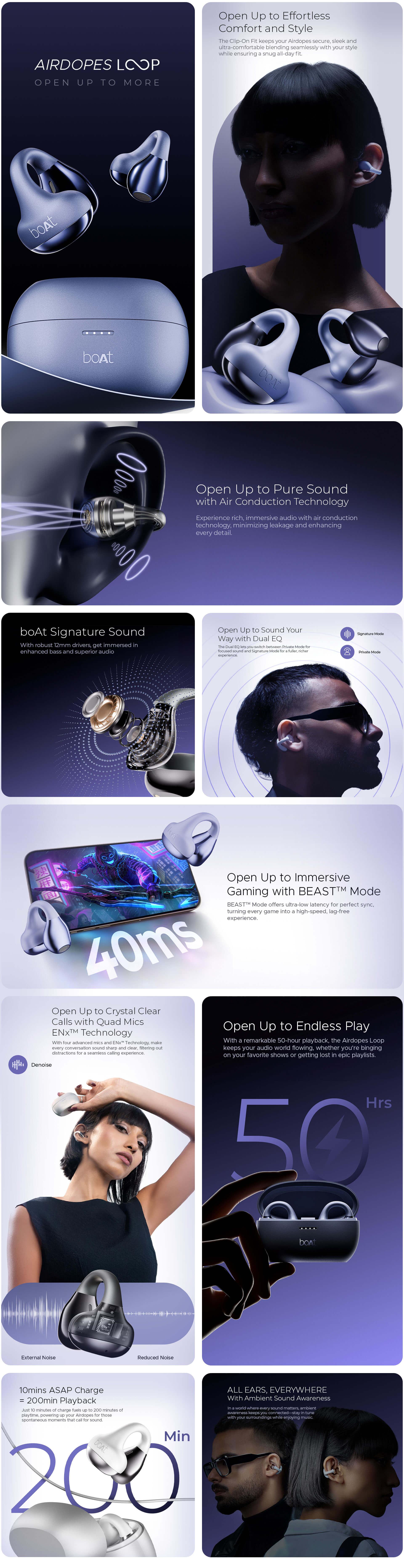 Buy boAt Airdopes Loop With Clip-On Fit, Air Conduction Tech, 50 hrs ...