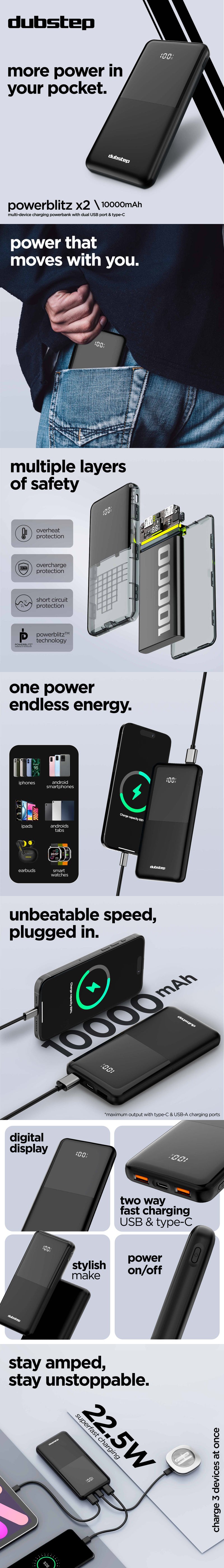 Dubstep Powerblitz X2 10,000 mAh Multi-Device Fast Charging Powerbank ...