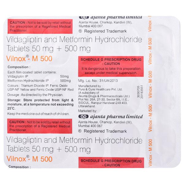 VILNOX M 500 Tablet 15's : Price, Uses, Side Effects | Netmeds
