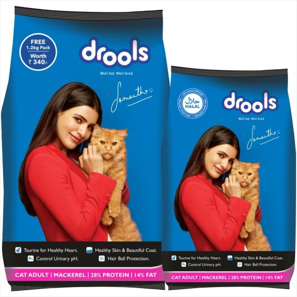 Drools Adult Dry Cat Food, Mackerel, 3 kg + 1.2 kg Free - SAM 4200 gm