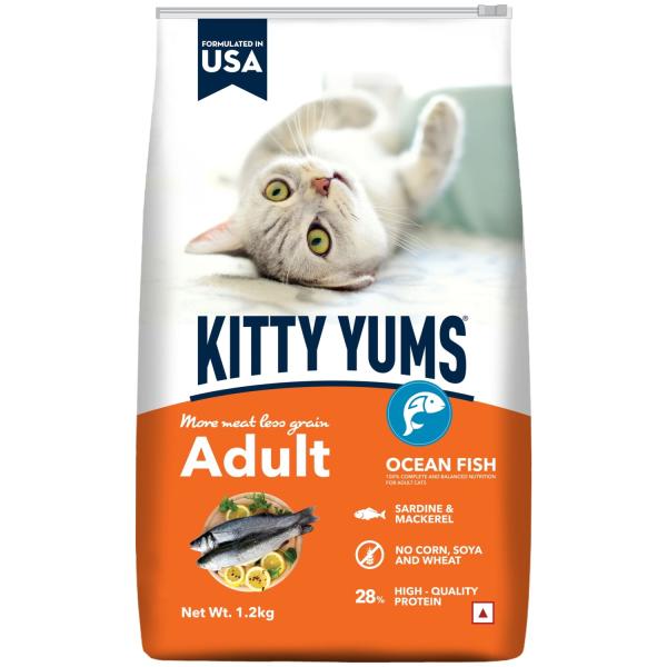 Kitty Yums Adult (+1 Year) Dry Cat Food, Ocean Fish 1200 gm