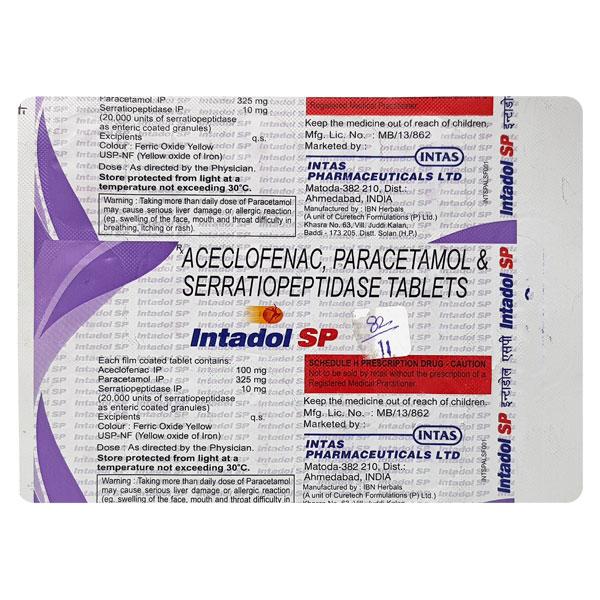 Buy INTADOL SP Tablet 15's Online at Upto 25% OFF | Netmeds
