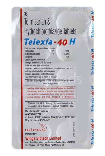 Telexia H 40mg Tablet 10'S : Price, Uses, Side Effects | Netmeds