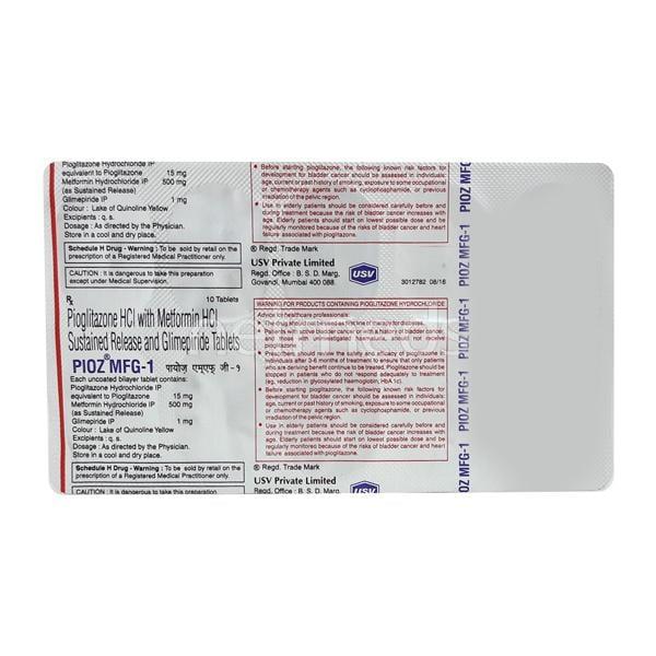 Pioz MF G1 Tablet 10'S : Price, Uses, Side Effects | Netmeds