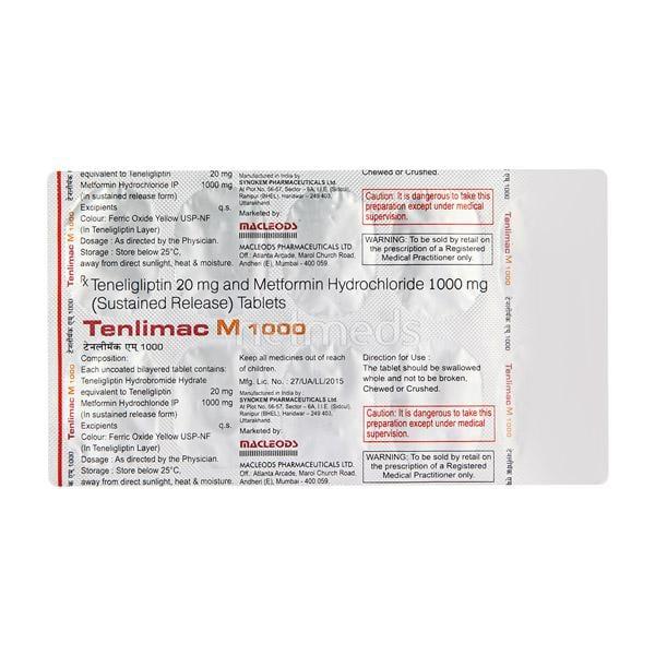 Tenlimac M 20/1000mg Tablet 10'S : Price, Uses, Side Effects | Netmeds